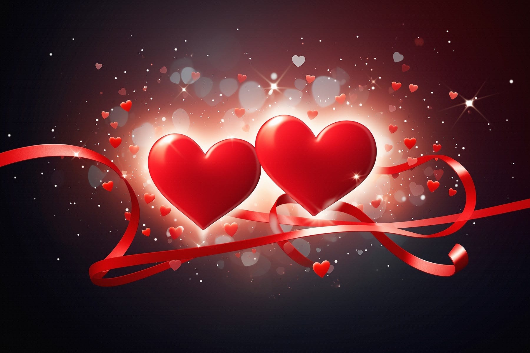 Tableaux Deux cœurs avec des rubans rouges et des lumières : s42877 ...